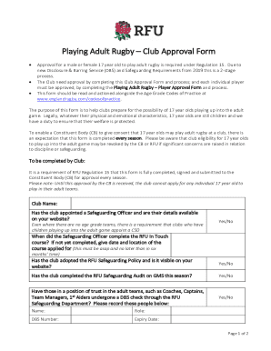 Fillable Online Playing Adult RugbyClub Approval Form Fax Email Print - pdfFiller