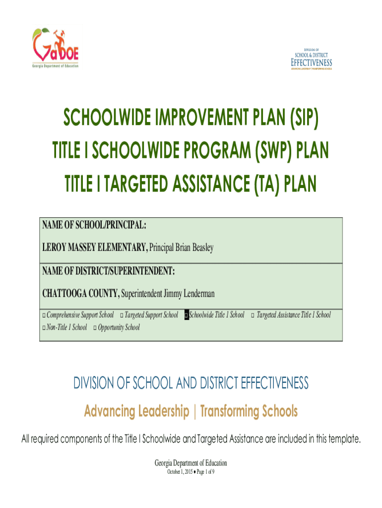 Fillable Online schoolwide improvement plan (sip) title i ... Fax Email ...