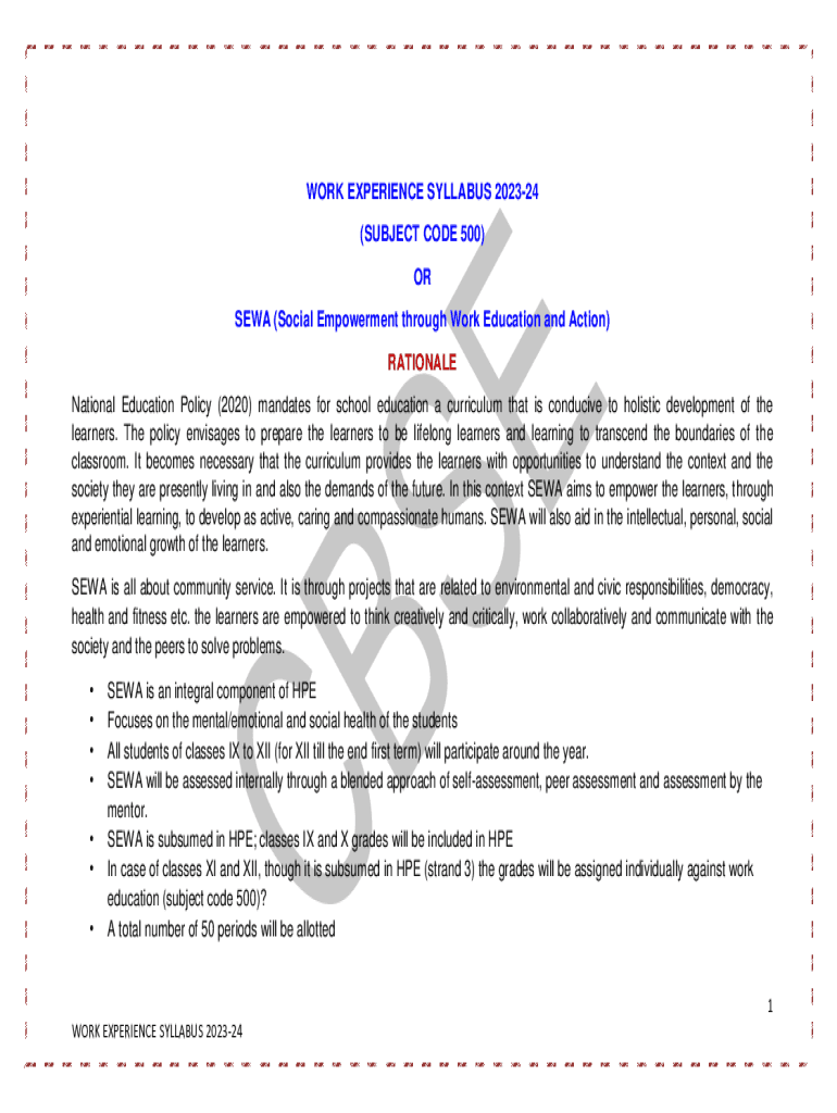 Fillable Online Work Experience or SEWA (Social Empowerment through ...