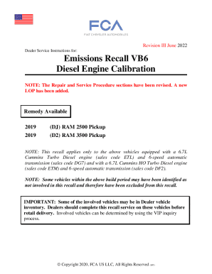Fillable Online Emissions Recall VB6 Diesel Engine Calibration Fax ...