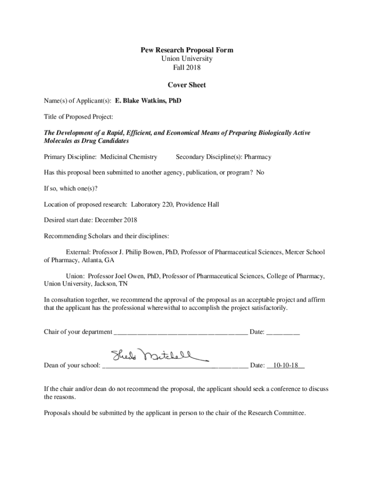 Fillable Online Pew Research Proposal Form Union University Fall 2018 ... Fax Email Print ...