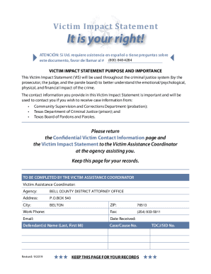 Fillable Online Victim Impact Statement Form - Texas Free Download Fax ...