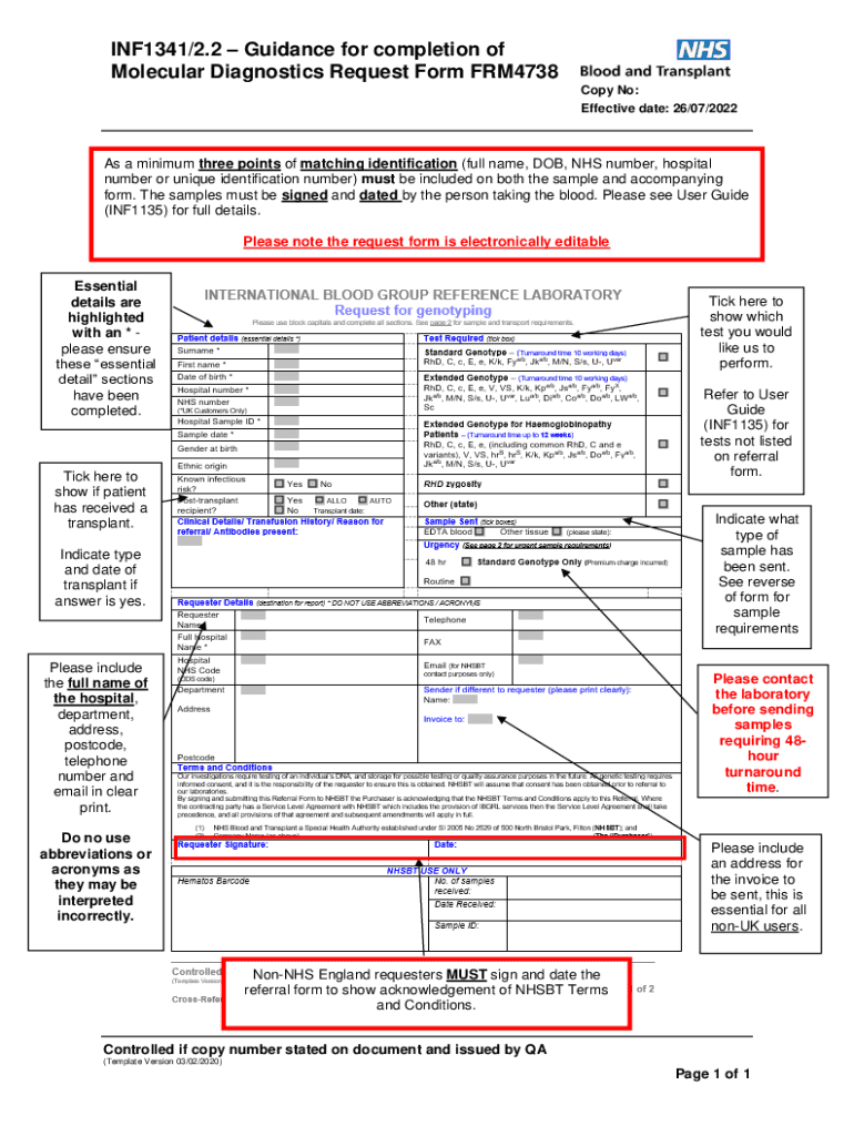 Fillable Online nhsbtdbe blob core windows Guidance for completion of Molecular Diagnostics ...
