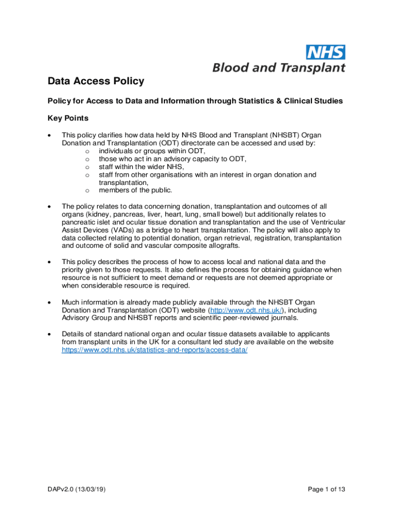 Fillable Online nhsbtdbe blob core windows Data Security and Protection ...