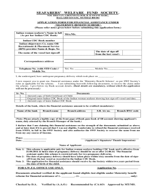 Fillable Online seafarers' welfare fund society. - application form for ...