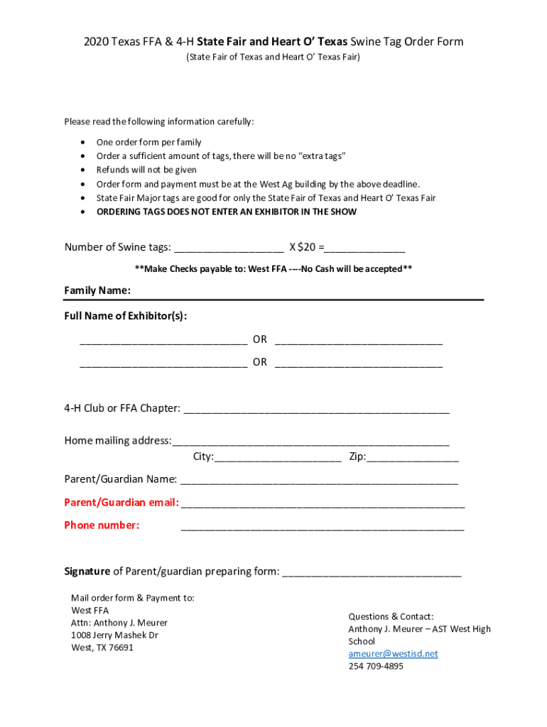 Fillable Online Texas FFA News - Meet Your 2020-2021 State Officers Fax ...