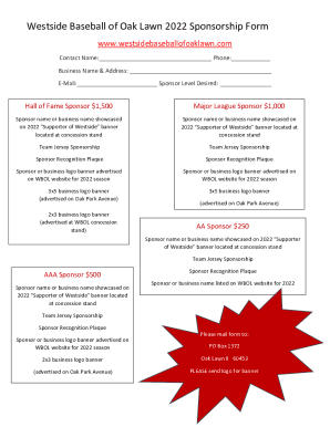 Fillable Online Sponsorship Benefits and Application Fax Email Print ...