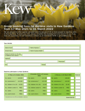 Fillable Online Group booking form for day visits 17 May 2021 ... Fax ...