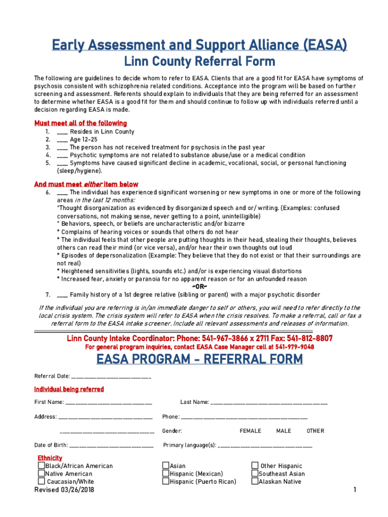 Fillable Online What is the Early Assessment and Support Alliance (EASA ...