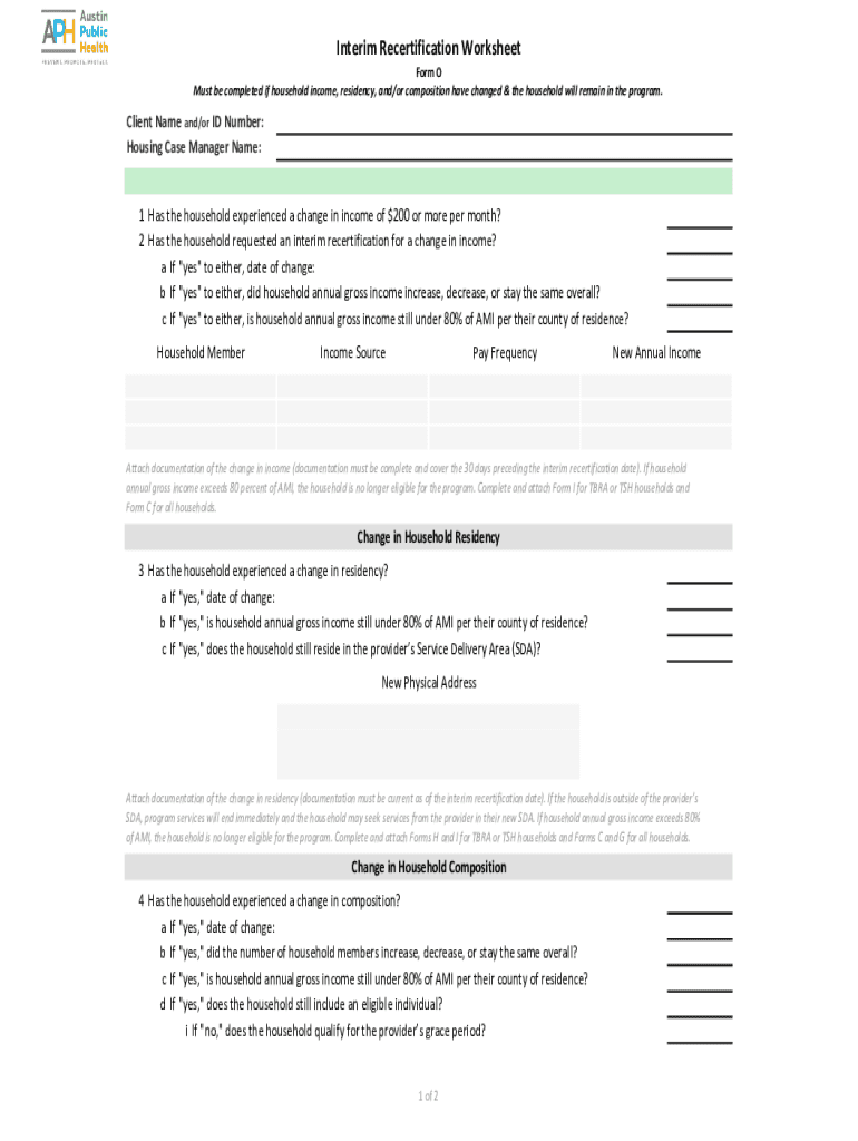 Fillable Online Form O - Interim Recertification Worksheet Fax Email ...