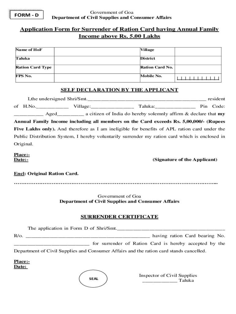 Fillable Online goacivilsupplies gov form d - Department of Civil ...