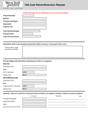Fillable Online F&A Cost Waiver/Reduction Request Fax Email Print ...