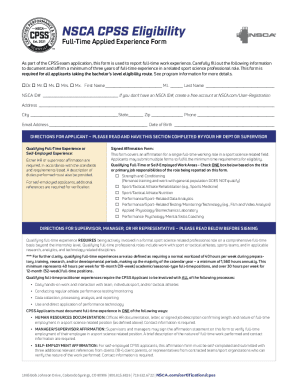 Fillable Online NSCA CPSS Eligibility Full-Time Applied Experience Form ...