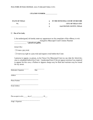 Fillable Online Fillable Online texas-city-tx PLEA FORM: BY MAIL OR ...