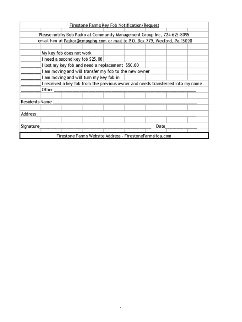 Fillable Online FF Key Fob Request Fax Email Print - pdfFiller