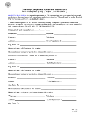 Fillable Online Quarterly Compliance Audit Form Instructions Fax Email ...