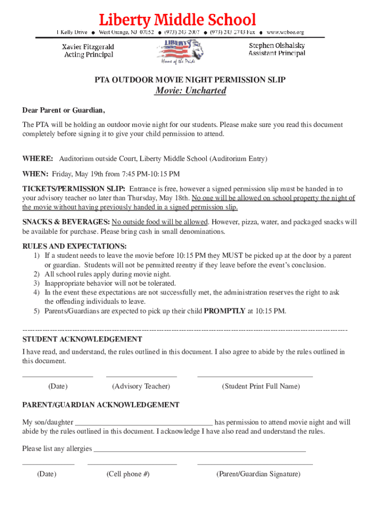 Fillable Online Movie Permission Slip For Students Teaching Resources ...