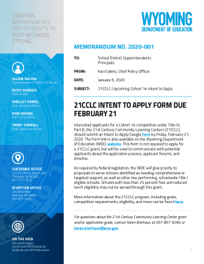 Fillable Online edu wyoming 21CCLC Intent To Apply Form Due February 21 ...