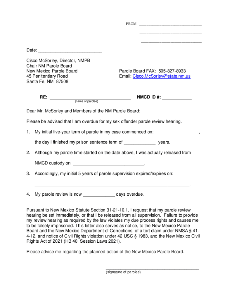 Fillable Online New Mexico Corrections Department holds hundreds of ...