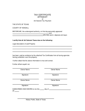 Fillable Online Form for Tax Certificate Affidavit: Fax Email Print ...