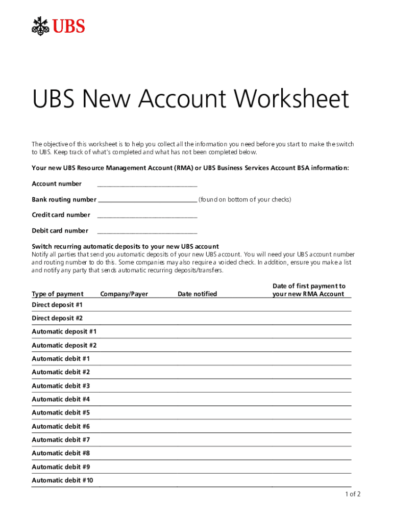 Fillable Online UBS Switch Kit worksheet Fax Email Print - pdfFiller