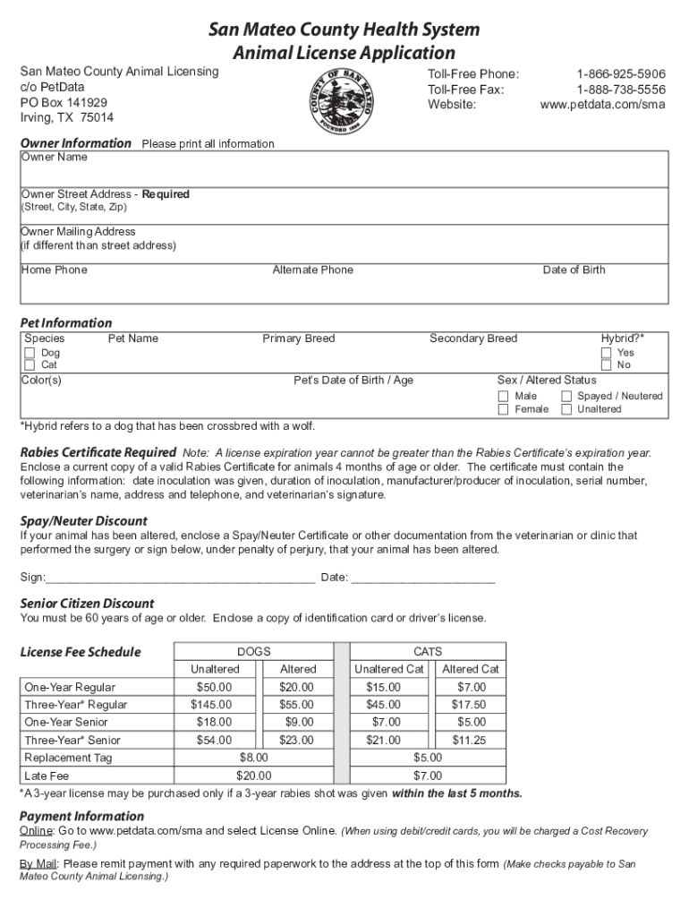 Fillable Online Animal Licensing Made Easy - PetData, Inc. Fax Email ...