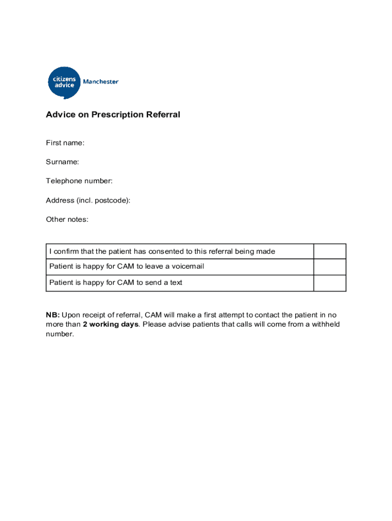 Fillable Online Advice on Prescription Referral Fax Email Print - pdfFiller
