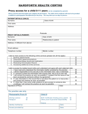 Fillable Online Proxy Request FormMinor Child (Age Birth to 11 years ...