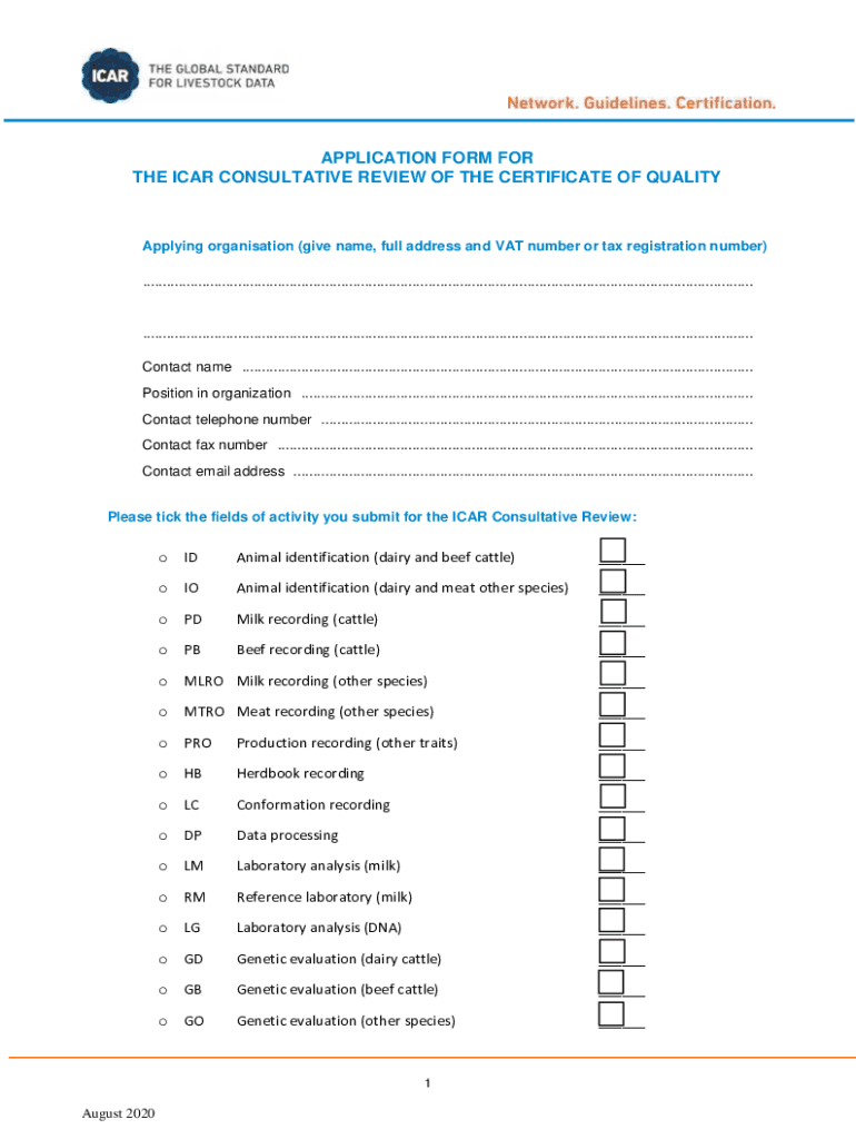 Fillable Online APPLICATION FORM FOR THE ICAR CONSULTATIVE ... Fax ...