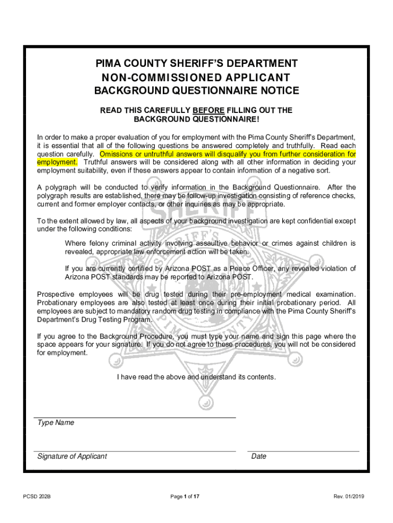 Fillable Online PIMA COUNTY SHERIFF'S DEPARTMENT NON-COMMISSIONED ...