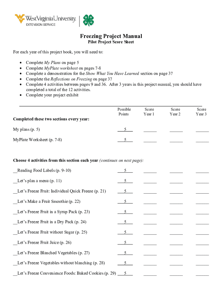 Fillable Online Freezing Project Manual - Score Sheet Fax Email Print ...