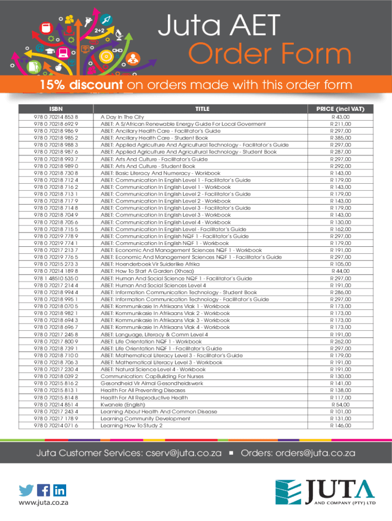 Fillable Online juta co Juta AET Order Form Fax Email Print - pdfFiller