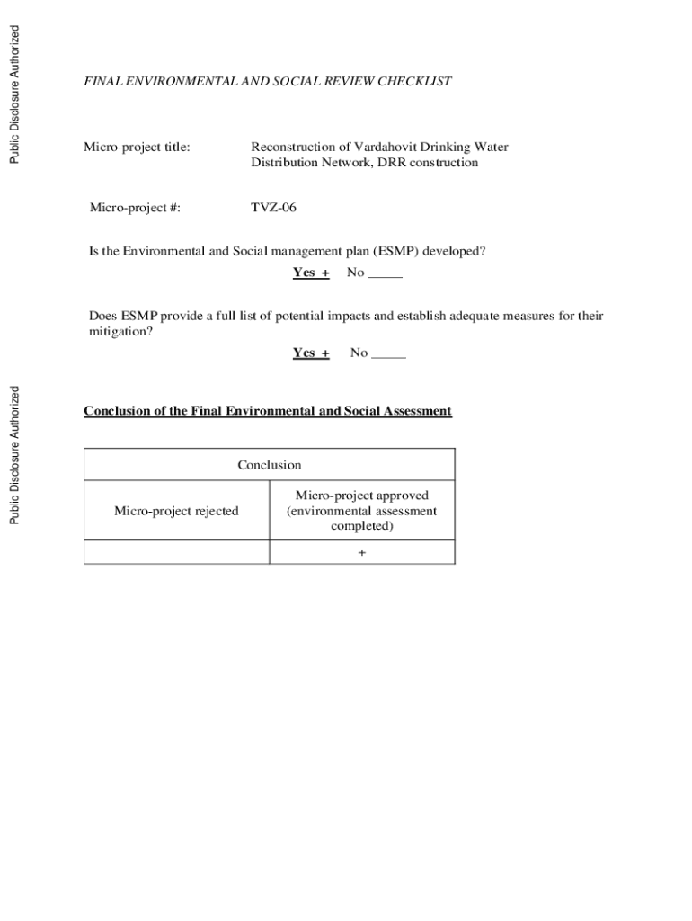 Fillable Online documents banquemondiale final environmental and social ...