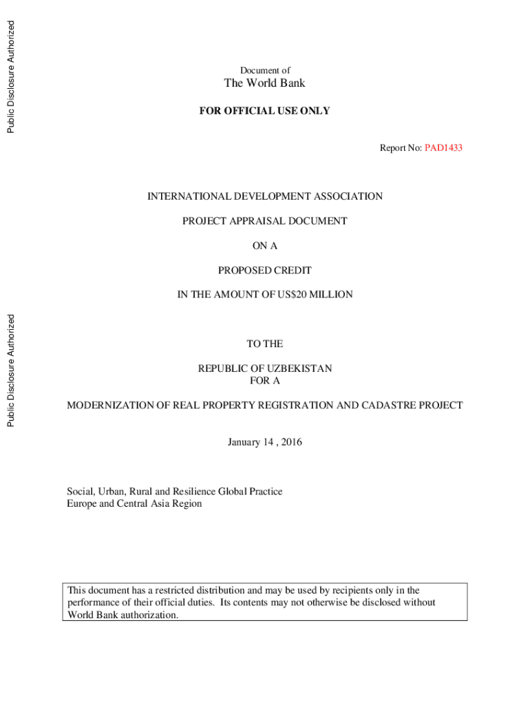 Fillable Online documents banquemondiale Document of - The World Bank ...