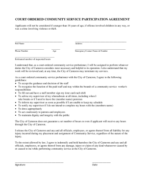 Fillable Online COURT ORDERED COMMUNITY SERVICE PARTICIPATION ... Fax ...