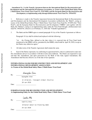 Fillable Online Amendment No. 1 to the Transfer Agreement between ...