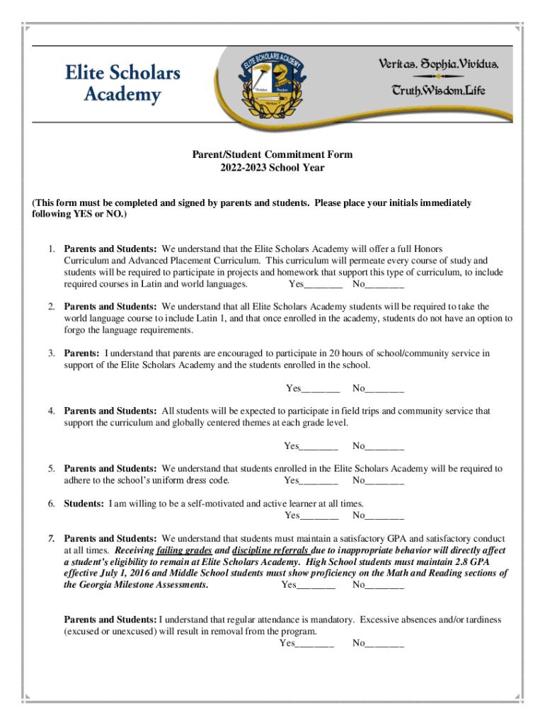 Fillable Online Parent/Student Commitment Form 2022-2023 School Year Fax Email Print - pdfFiller