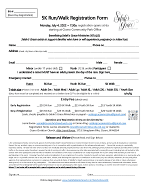 Fillable Online 5K Run/Walk Registration Form Fax Email Print - pdfFiller