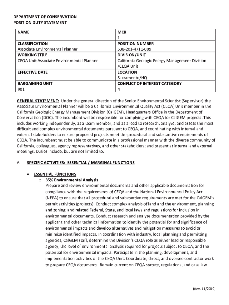 Fillable Online Duty Statement Form. Duty Statement Form Fax Email ...