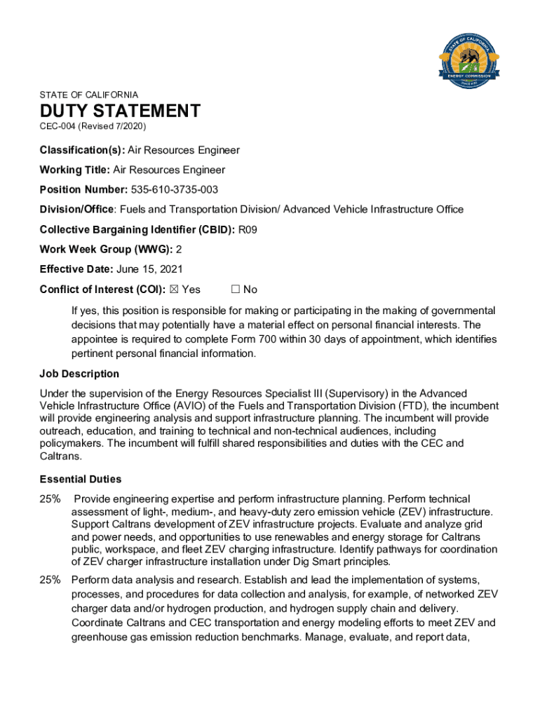 Fillable Online Classification(s): Air Resources Engineer Fax Email ...