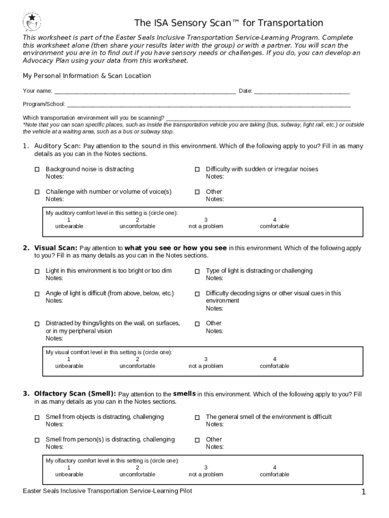 Online The Sensory Scan Worksheet Fax Email Print Doc Template | pdfFiller