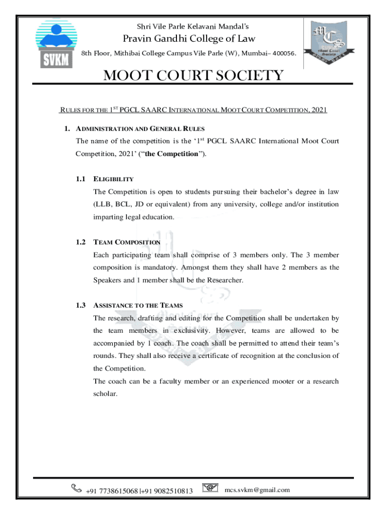 Fillable Online Moot Court Society, Pravin Gandhi College Of Law Fax ...