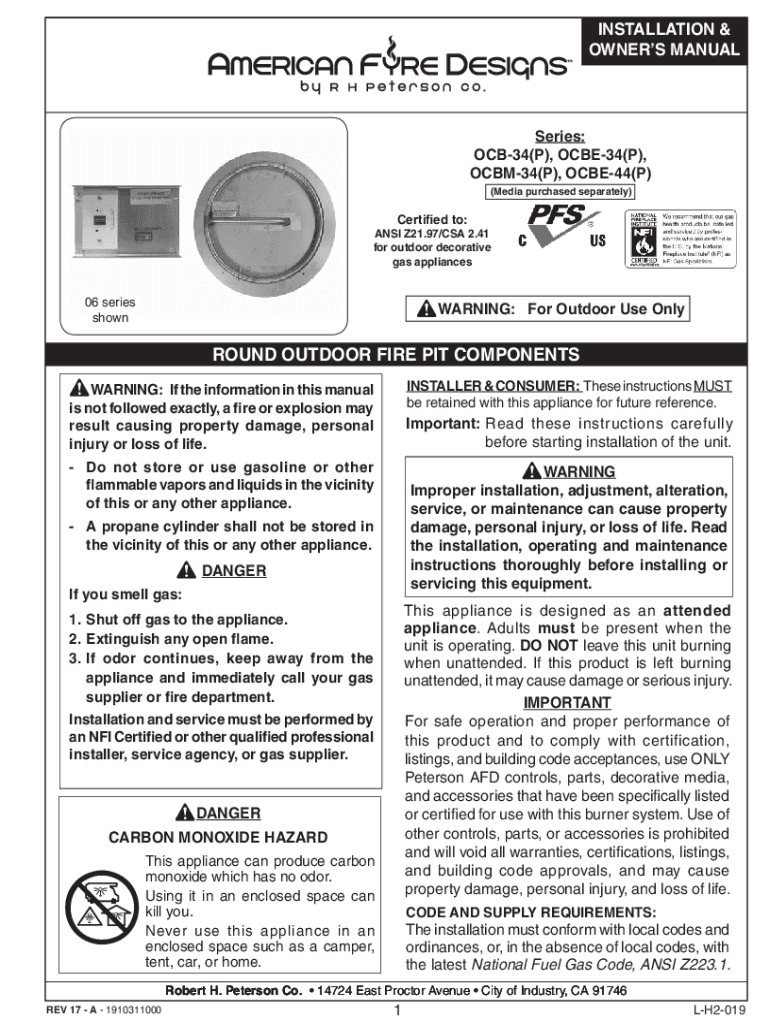 Fillable Online H2-019 AFD OCB(E,M)-(34,44) Fire Pit Components ...