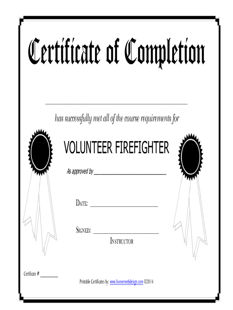 Fillable Online Printable Volunteer Firefighter Award Certificate ...