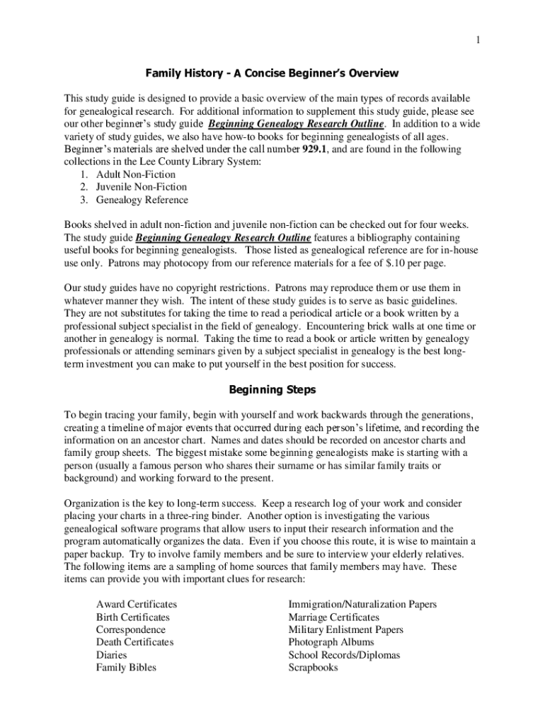 Fillable Online Find Your Family History: An Introduction to Genealogical ... Fax Email Print ...