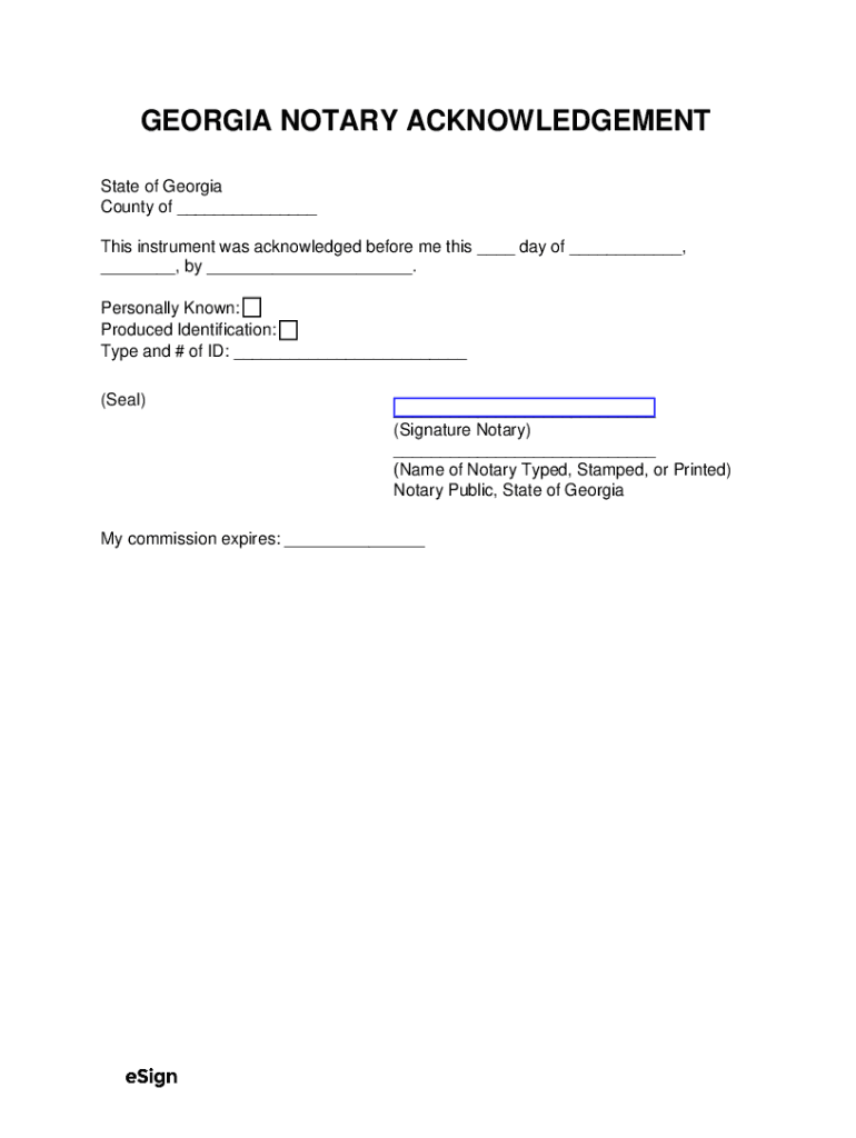 Georgia Notary Acknowledgement - Blank Fillable Template | Fill Out ...