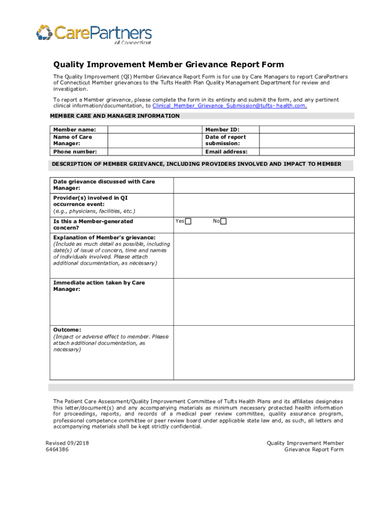 Fillable Online Quality Improvement Member Grievance Report Form Fax Email Print - pdfFiller