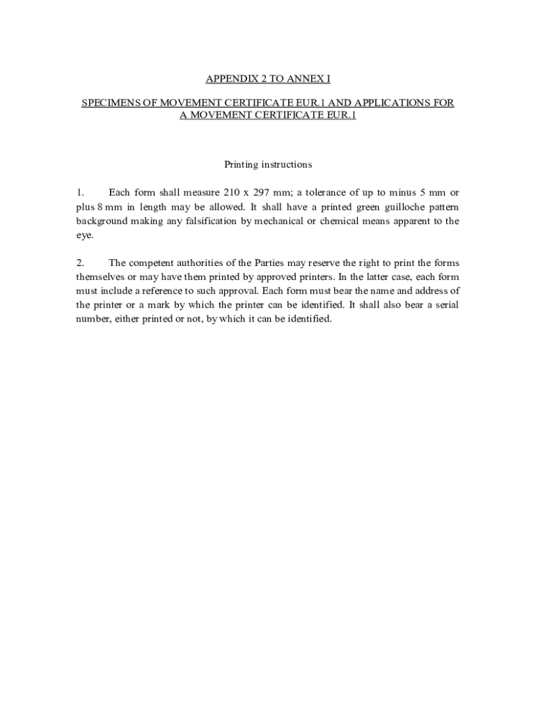 Fillable Online APPENDIX 3 TO ANNEX I Movement certificate EUR. 1 ... Fax Email Print - pdfFiller