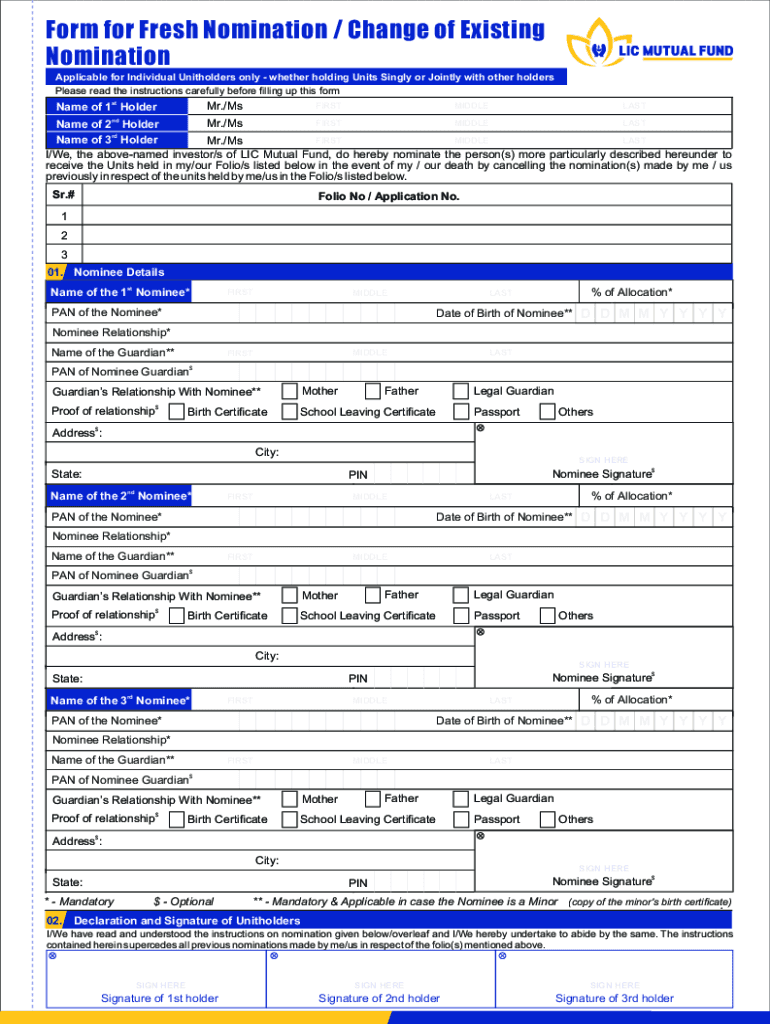 Fillable Online Fresh OR Change Nomination Form Mar 23.cdr Fax Email ...