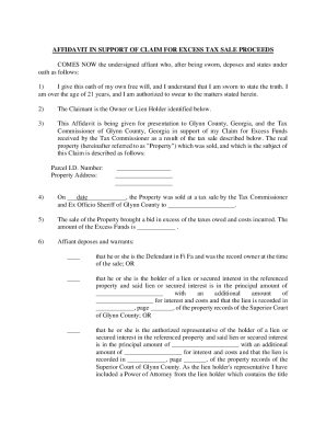 Fillable Online AFFIDAVIT IN SUPPORT OF CLAIM FOR EXCESS TAX SALE ... Fax Email Print - pdfFiller